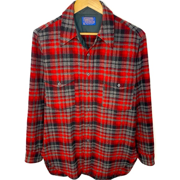 Pendleton | Shirts | Vintage Pendleton Red Black Plaid Wool Long Sleeve ...